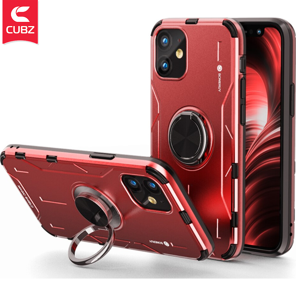 Husa iPhone 12 / 12 Pro - Hybrid Metal Ring Red CUBZ - Livrare 24h